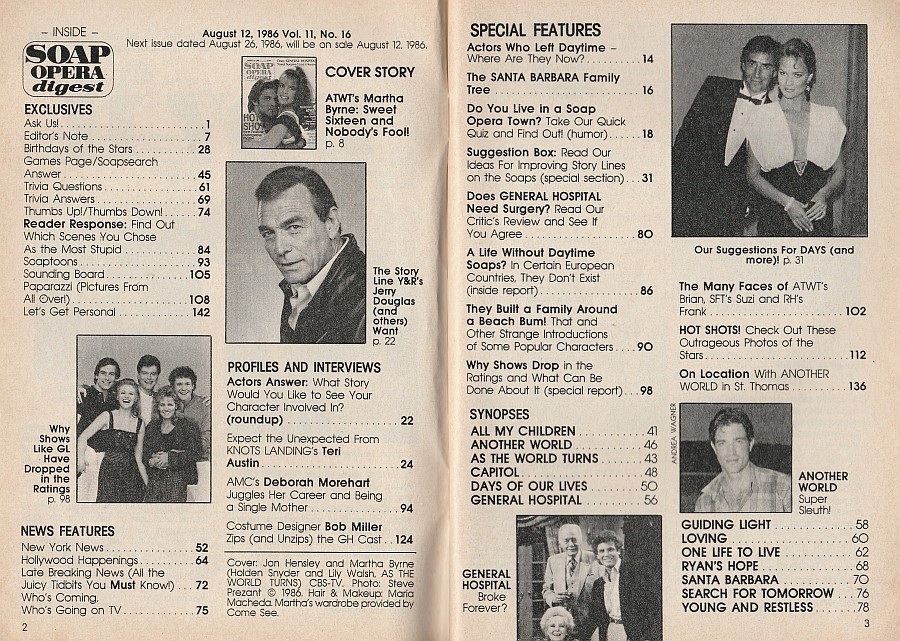 Soap Opera Digest Aug 12 1986 MARTHA BYRNE-JON HENSLEY-TERI AUSTIN ...