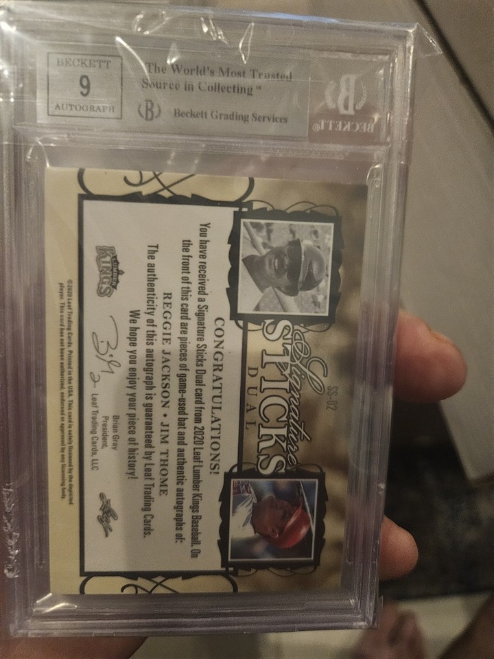 2020 LEAF SIGNATURE STICKS JIM THOME REGGIE JACKSON AUTOGRAPH /8 BGS 8. ...