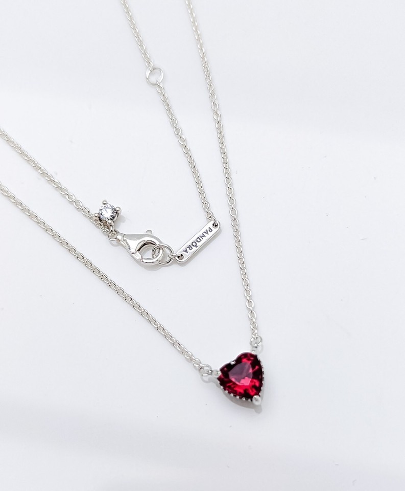 NEW Authentic PANDORA Sparkling Red Heart Pendant Collier Necklace ...