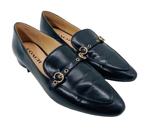 COACH Isabel Women's Black Gold Slip On Shallow Heel Loafers C5844; 6B ...