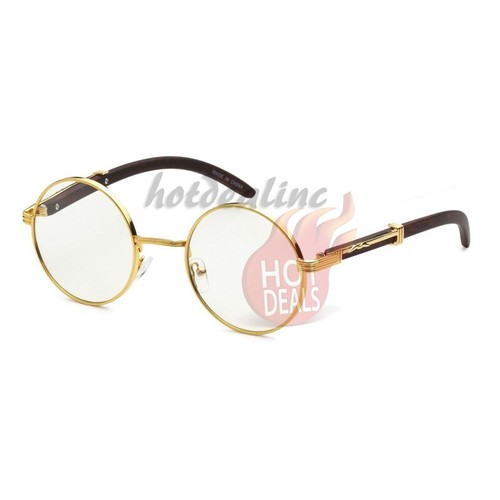 Men Women Round Retro Vintage Clear Lens Gold Metal Frame Eye Glasses ...