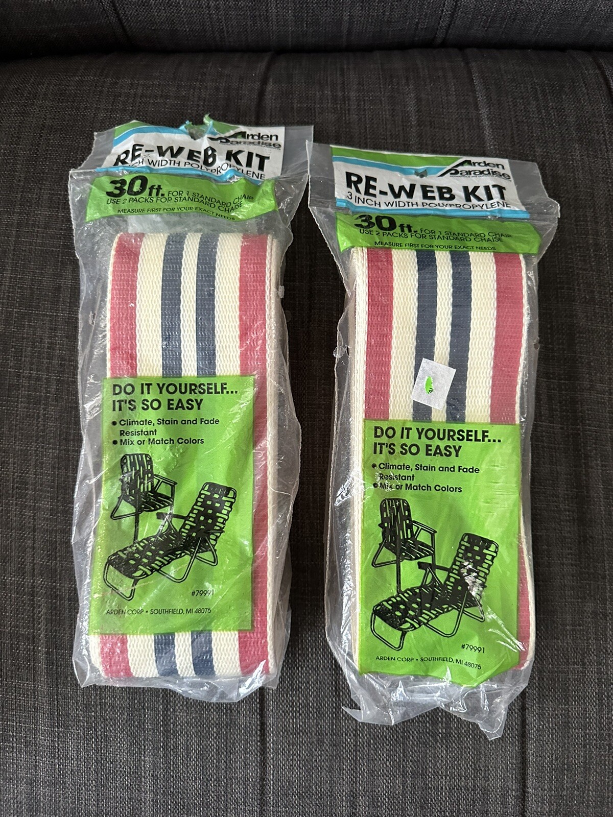 (2) Vintage Lawn Chair Webbing Kits Arden Paradise Re-Web 3" Red Blue ...