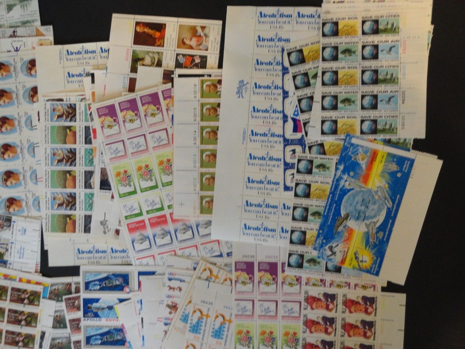 USA USPS MINT NH 1970's-1980's LARGE FORMAT PLATE BLOCKS LOT FACE VALUE ...