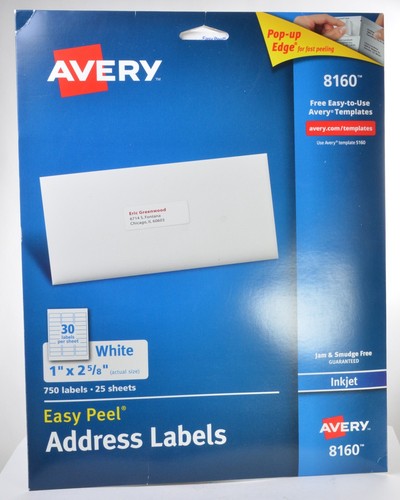 Avery Easy Peel White Address Labels, 1x 2-5/8, 750 Labels #8160 NEW ...