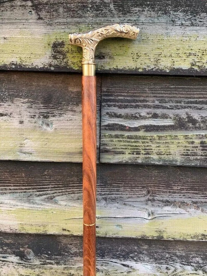 NEW SOLID ANTIQUE SOLID BRASS HANDLE WOODEN WALKING STICK CANE VINTAGE ...