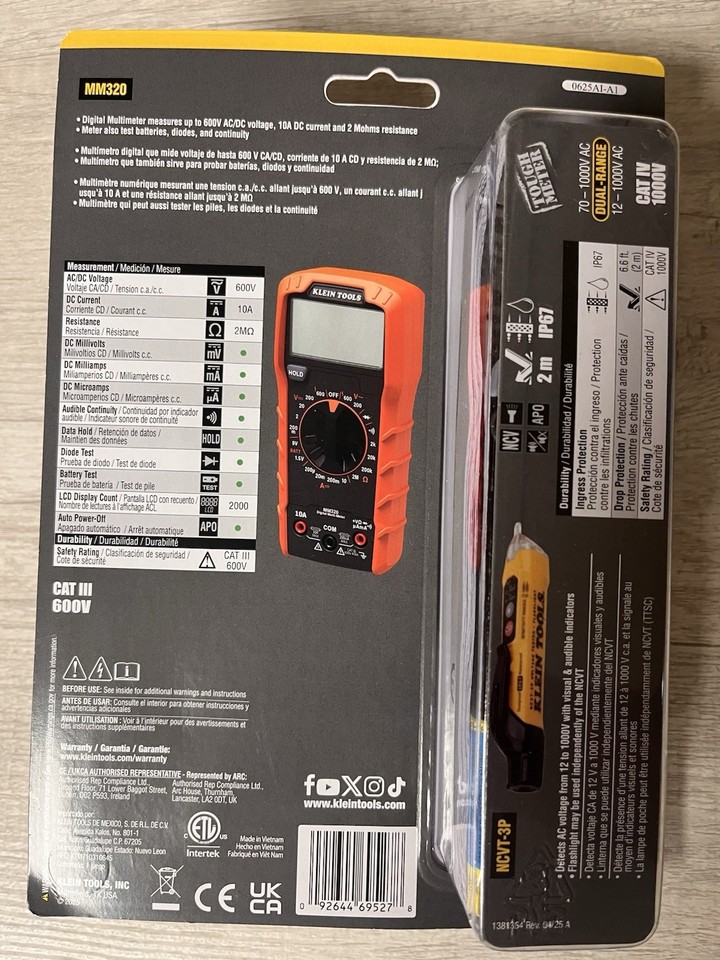 Klein Tools MM320 & NCVT-3P CAT III Multimeter Voltage Tester Auto ...