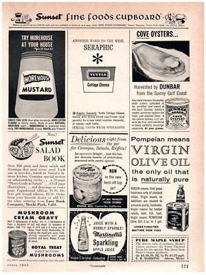1963 Sunset Fine Foods Cupboard Print Ad, Morehouse Mustard Dunbar Cove ...