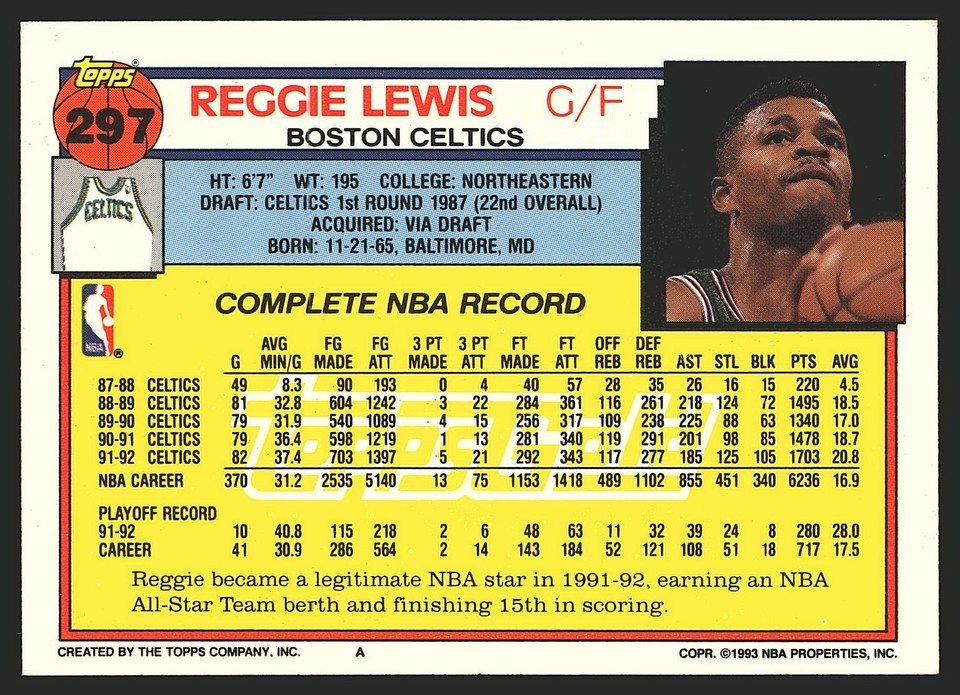 1992-93 Topps #297 Reggie Lewis Gold | eBay