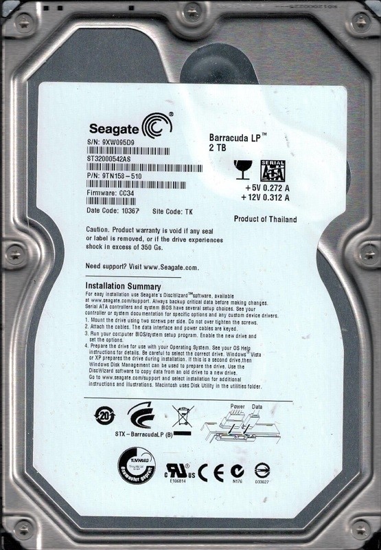 ST32000542AS P/N: 9TN158-510 F/W: CC34 TK 9XW Seagate 2TB | eBay