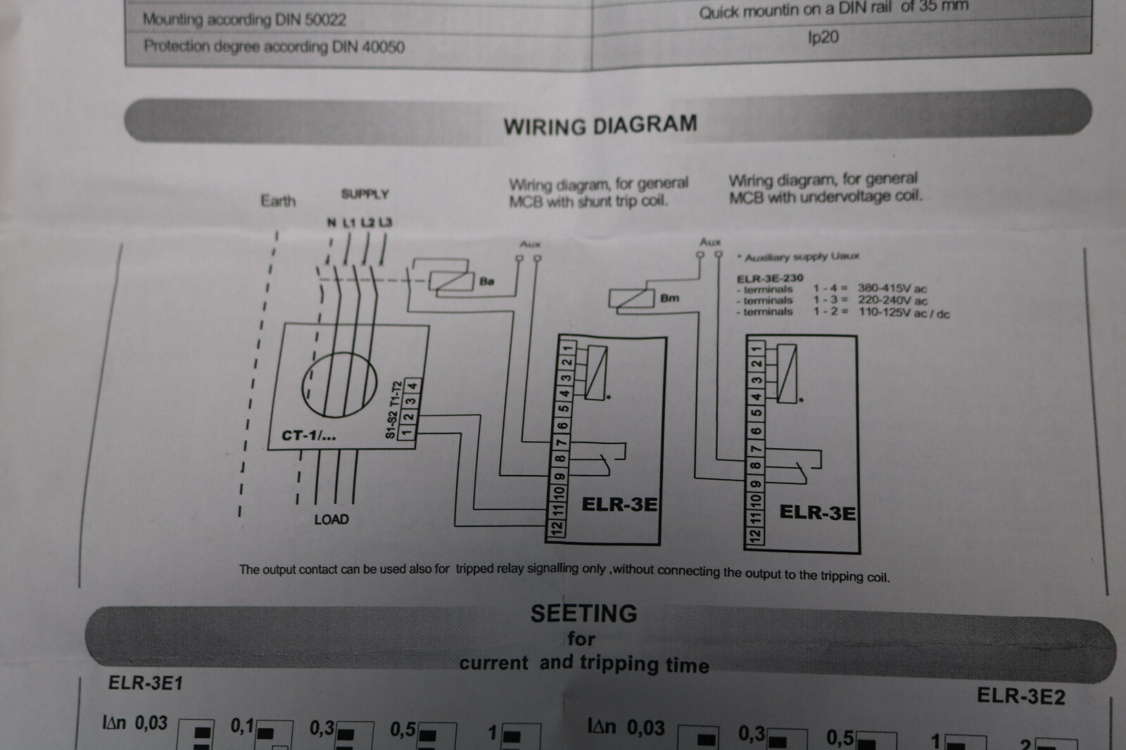 Contrel ELR-3E1 Earth leakage relay 110v 230v 400v AC din rail fitting ...