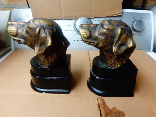 BRONZE FINISH VINTAGE LABRADOR DOG HEAD BUST BOOKENDS USED LIGHTLY 8 ...