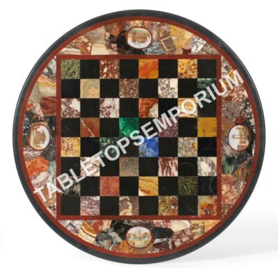 24" Marble Chess Coffee Table Top Pietra Dura Mosaic Inlay Patio ...