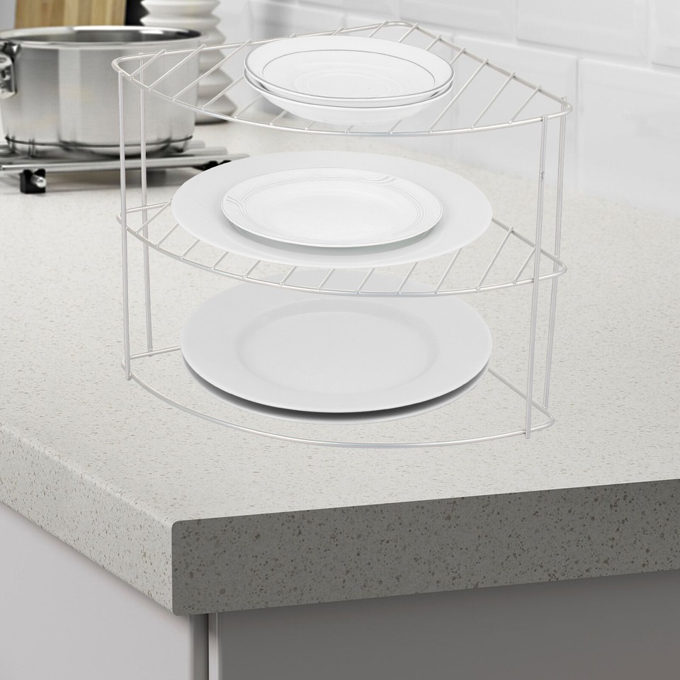 3 TIER KITCHEN CORNER PLATE RACK STORAGE HOLDER STAND PLATES CUPBOARD ...