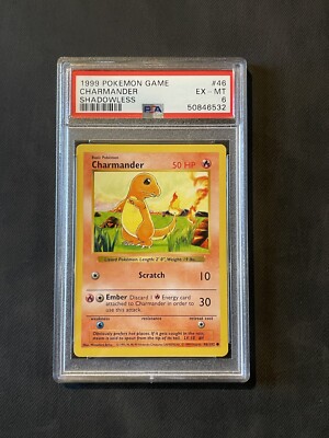 1999 POKEMON BASE SET SHADOWLESS #46 CHARMANDER PSA GRADED EX-MT 6 | eBay