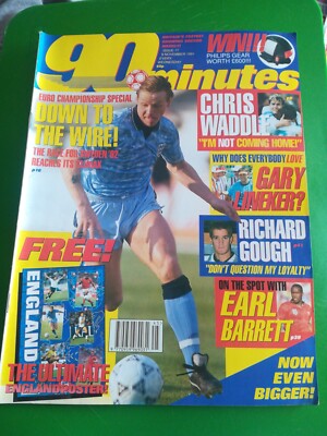 90 minutes Football magazine. 9 November 1991. England poster still ...