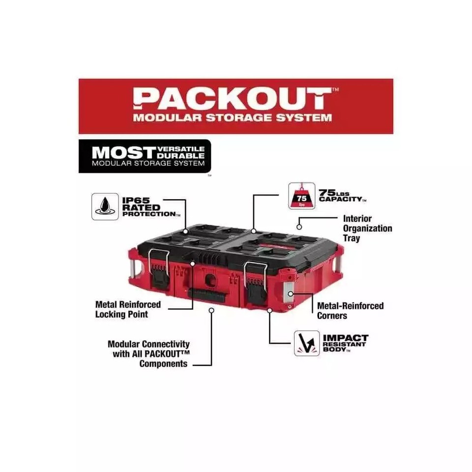 Milwaukee PACKOUT 22 In. Modular Tool Box Storage System 250lbs Bundle ...