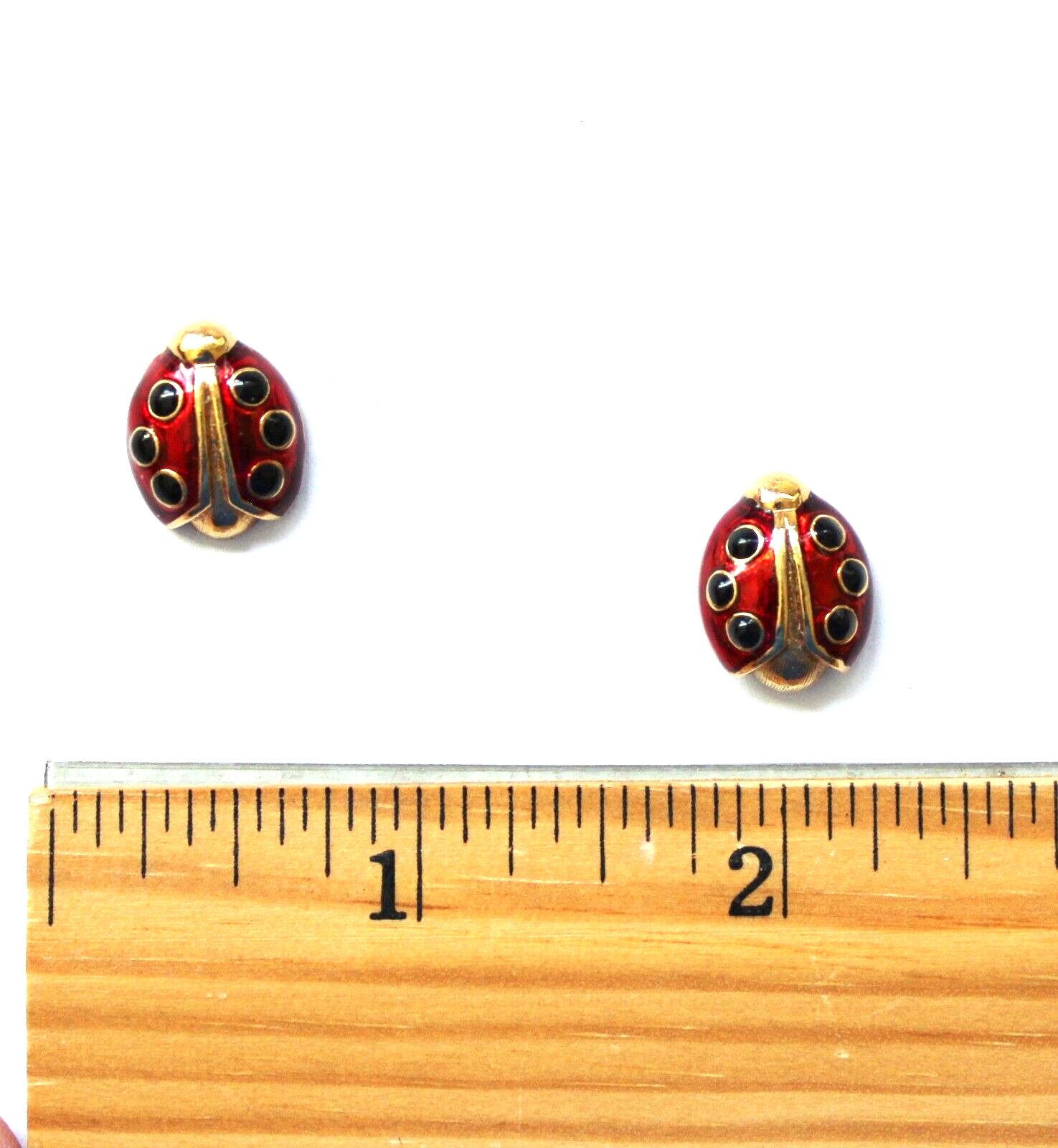 Vintage Avon Signed Pierced Ladybug Lady Bug Earrings - Gem