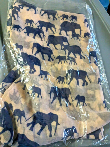Elephant Print Scarf, Pink With Blue Elephants, 76” NEW | eBay