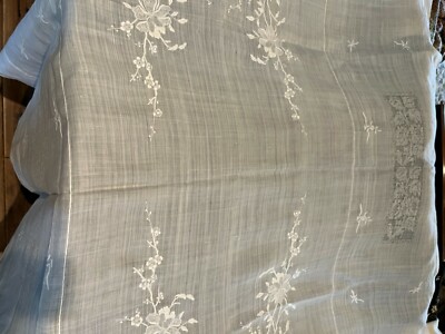 VINTAGE TABLECLOTH WITH 8 NAPKINS RICE LINEN DRAWN WORK AND EMBROIDERY ...