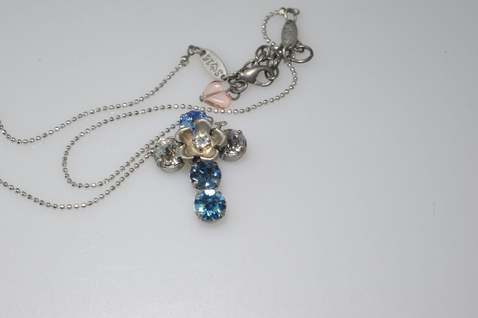 Sabika Silver Tone Necklace Blue Clear Crystal Cross flower Htf Style ...