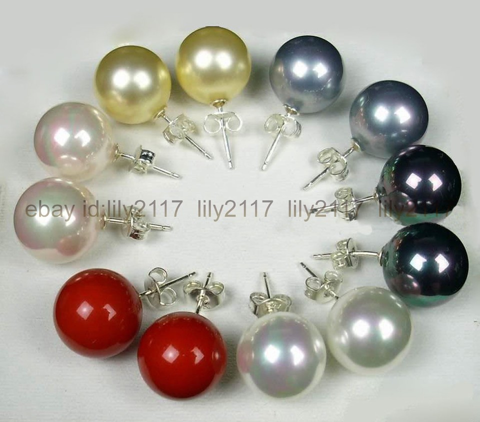 WHOLESALE 6PAIRS 10MM MIX COLOR SOUTH SEA ROUND SHELL PEARL SILVER STUD ...