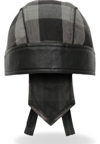 Black & Gray Plaid Headwrap With Leather Band and Ties Biker Doo Rag ...