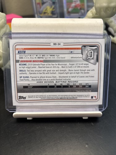 2020 Bowman Draft - Chrome Draft Picks Autographs BD-54 Colt Keith (AU ...