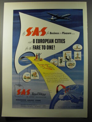 1953 SAS Airlines Ad - Fly SAS for Business or pleasure | eBay