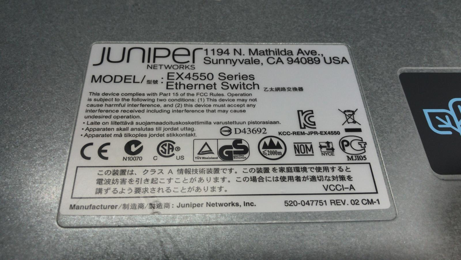 JUNIPER EX4550 SERIES ETHERNET SWITCH / EX4550-32T-AFO / 750-039070 REV ...
