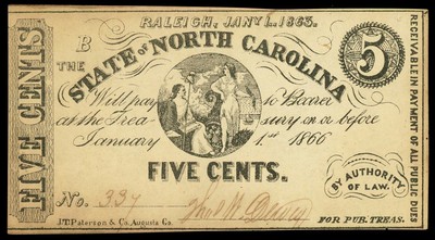Raleigh State of North Carolina 5 Cents Jan. 1, 1863 Civil War Note | eBay
