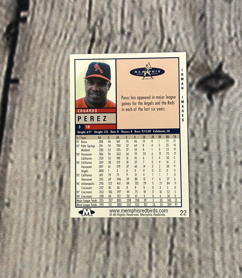 1999 Memphis Redbirds Team Issue #22 Eduardo Perez Signed Auto Baseball ...