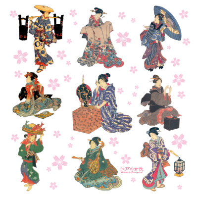 FUROSHIKI Woman in Edo-Period pattern Japanese wrapping cloth 27.6 ...