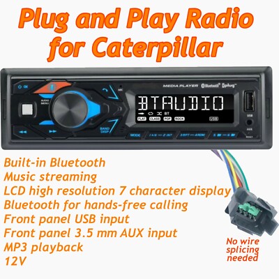 12 volt Plug & Play Radio for compact Caterpillar Excavator AM/FM/AUX ...
