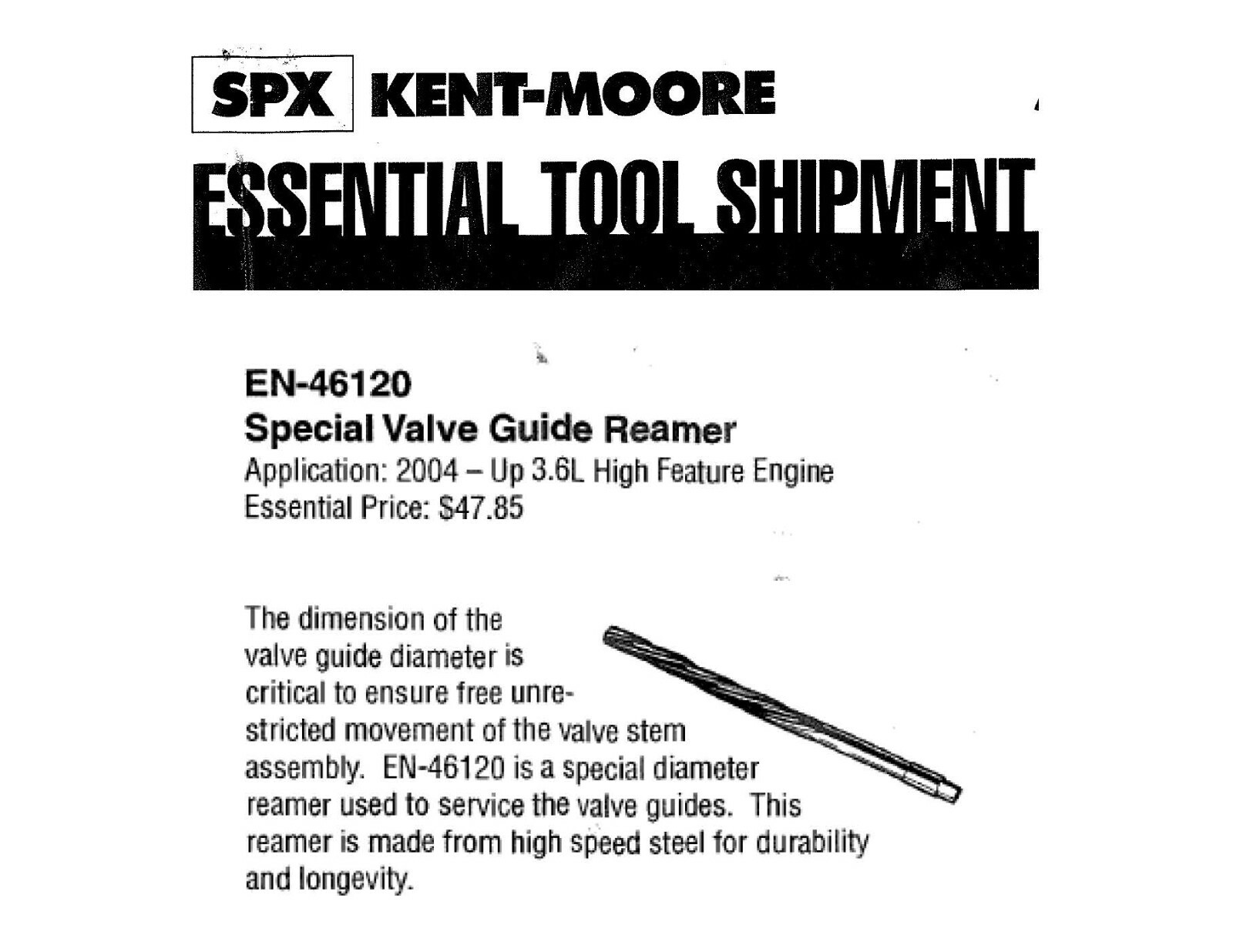 Kent Moore En-46120 Valve Guide Reamer V6 HF Engines for sale online | eBay