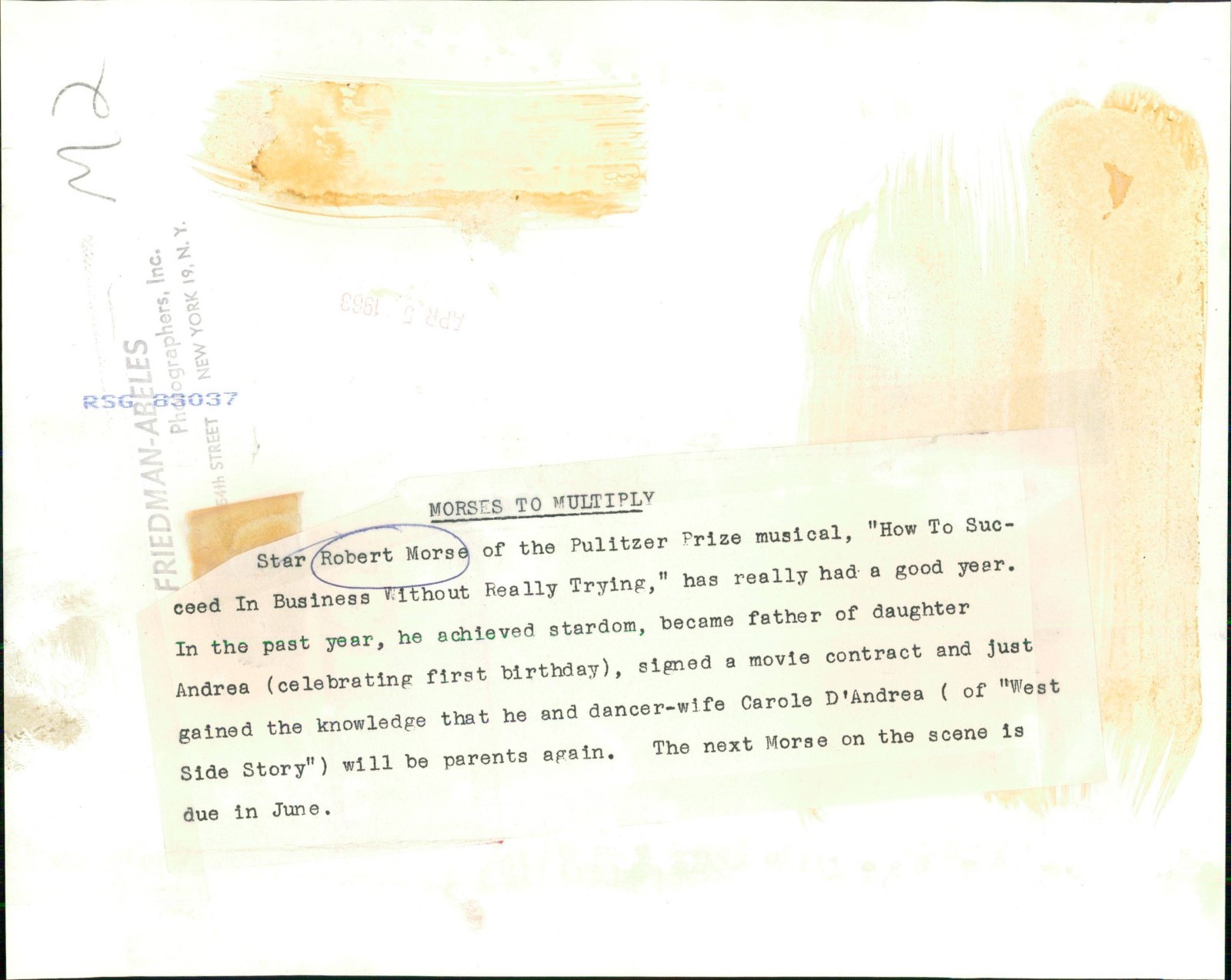 1963 Original Photo by FRIEDMAN-ABELES Robert Morse Carole D'Andrea ...