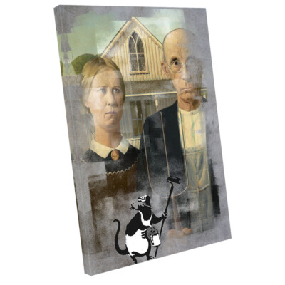 American Gothic Banksy Painter Urban SINGLE TELA parete arte foto ...