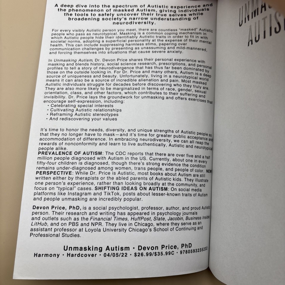 Unmasking Autism Rare Uncorrected Proof Devon Price PB | eBay