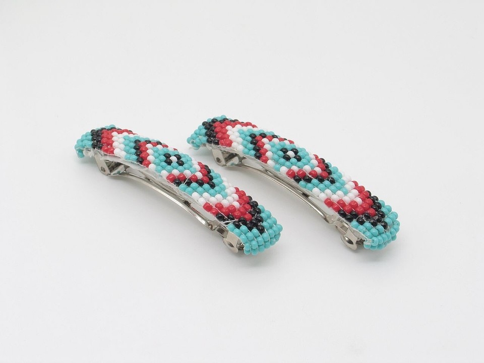 Native American Bead and Leather Navajo Handmade Hair Clips | eBay