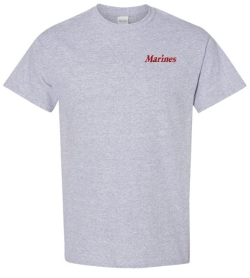 USMC Script Embroidered T-Shirt Sport Gray -Officially Licensed -all ...