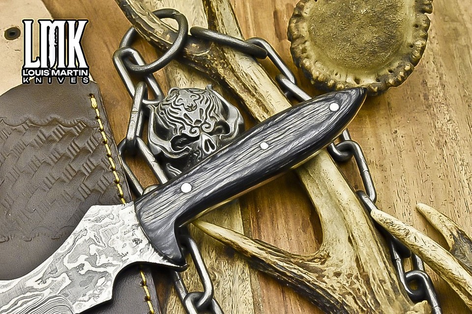 LMK Forged Full Tang Knife Twist Damascus Hard Wood Hunter Collectible ...