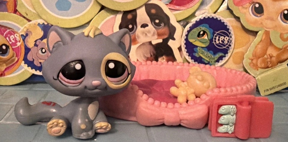 Littlest Pet Shop Cat Bon Bon Tabby Cat #1155 Blue Very Rare LPs Lot ...