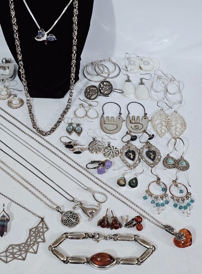 Beautiful Sterling Silver Jewelry Lot 217 Grams. Wearable Jewlery Lot ...