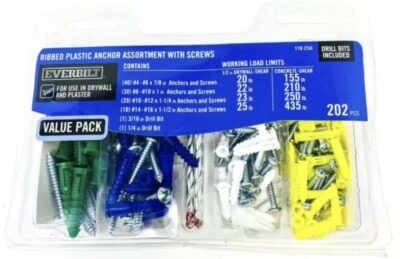 2 Pack Everbilt Plastic Ribbed Anchor Pack Screw 202-Piece 4-16 x7/8 ...