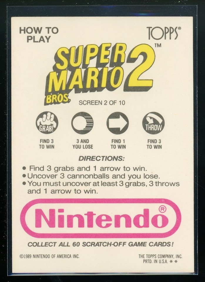 1989 Topps Nintendo Super Mario 2 II Trading Card Screen 2 Scratch Off ...