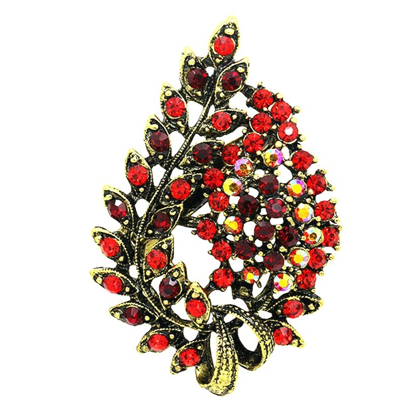 BROOCH Red Leaf Design Rhinestone & Gold Pin-on Brooch Gift for Mum | eBay