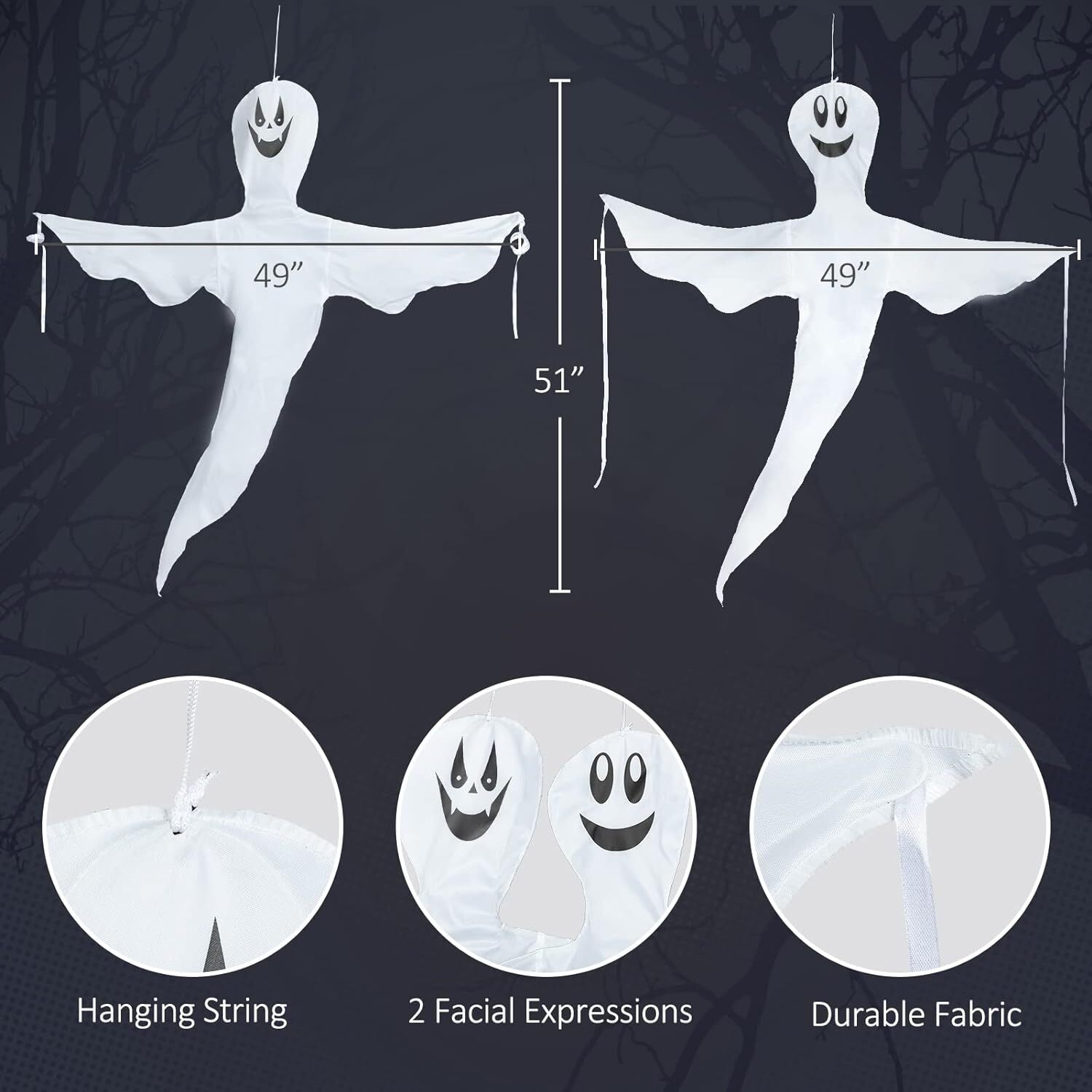 50" Halloween Bendable Tree Wrap Ghost 2 Pack Decoration Outdoor Lawn ...