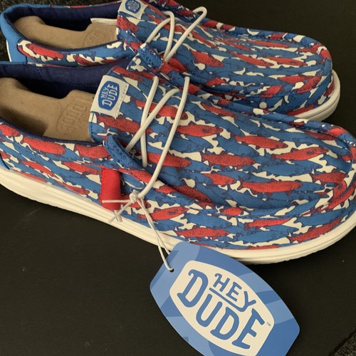 Hey Dude Shoes Wally H2O Fish Camo Red White Blue Fishing Outdoors ...