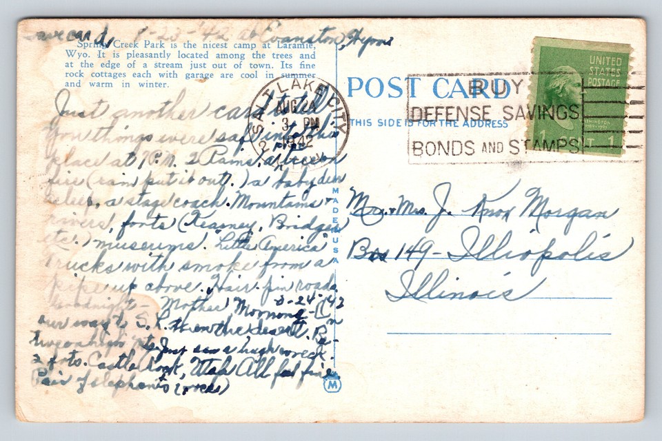 VTG Postcard Spring Creek Camp Clean Rock Cottages Laramie WY Gas ...