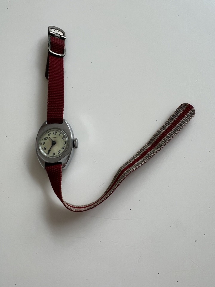 Vintage Timex Wrist Watch Cloth Stripe Strap Retro Original Slim Red ...