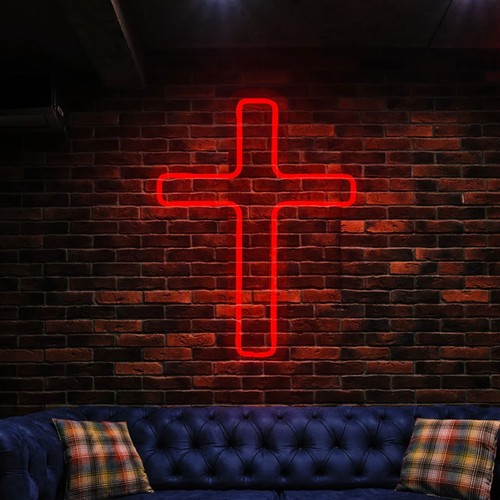 12"x9" Jesus Cross Neon Sign Christian Red LED Light Home Room Wall ...